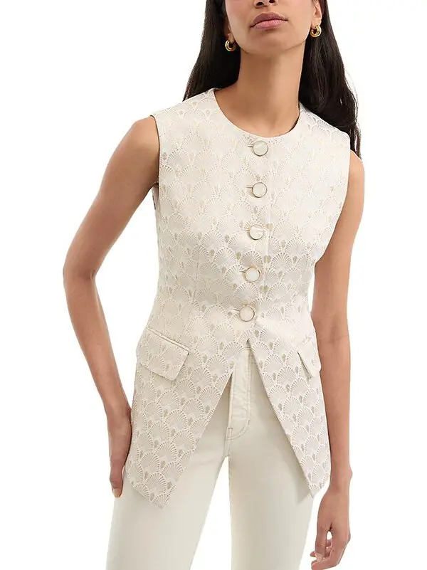 Veronica Beard Lois Embroidered Vest - Off White/gold