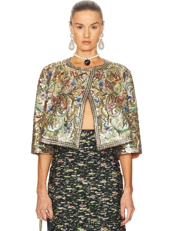 Valentino Garavani Embroidered Jacket In Metallic Gold - Multicolor