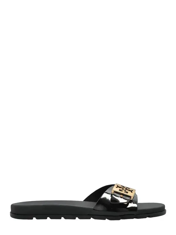 Tory Burch Logo Buckle Flat Slides - Black