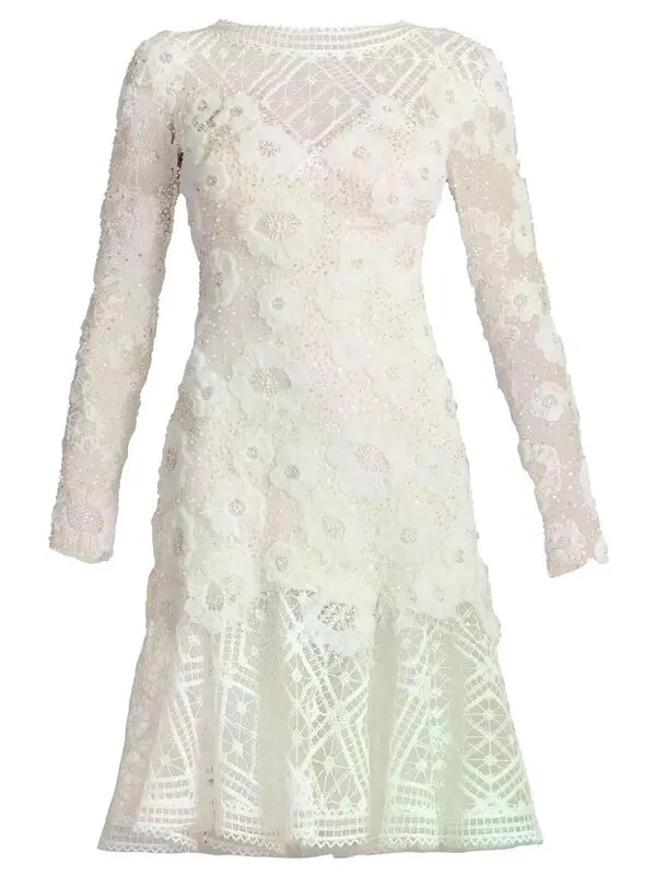 Tadashi Shoji Idly Lace-embroidered Flared Dress - White
