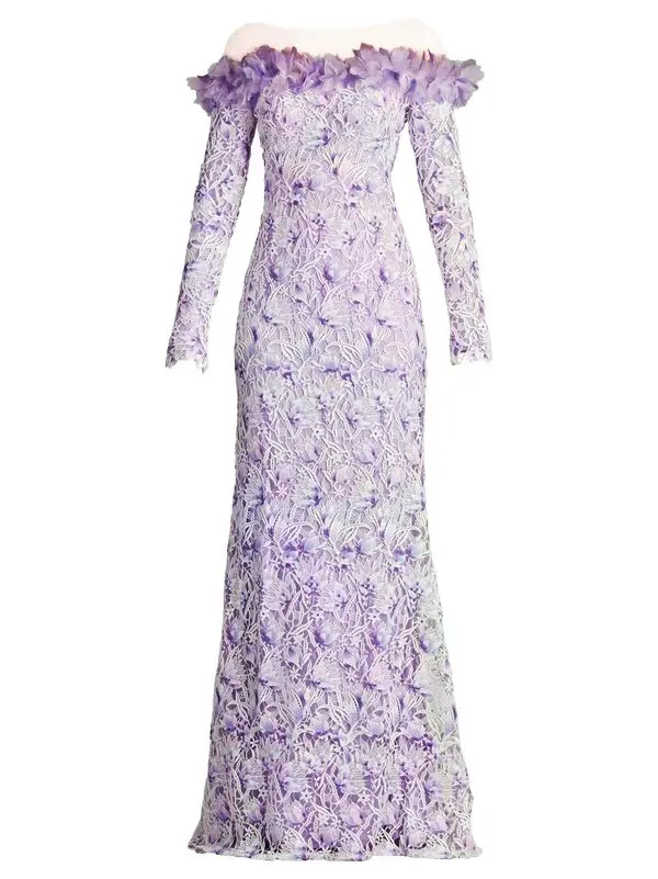 Tadashi Shoji Liora Off-shoulder Floral-lace Gown - Purple