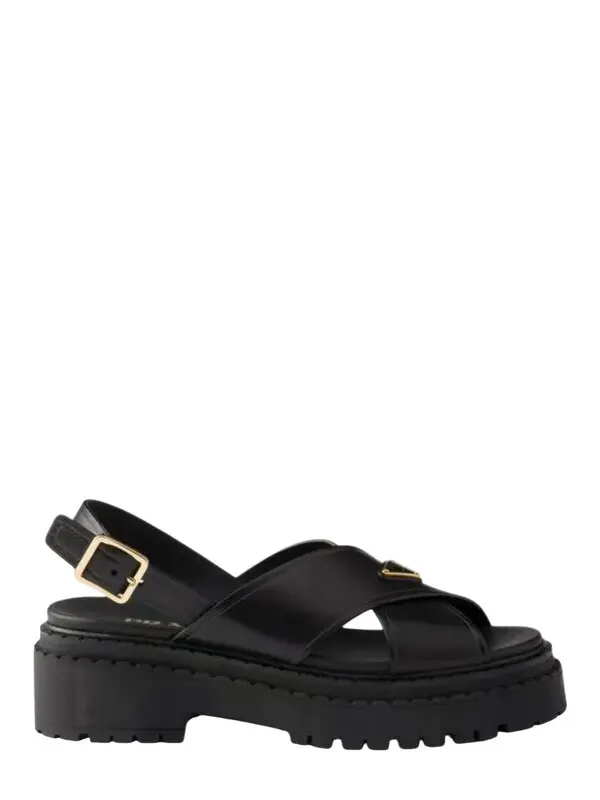 Prada Leather Platform Sandals - Black