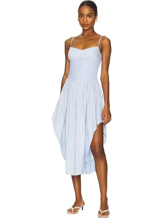 Fleur Du Mal Poplin Cupped Midi Dress - Stripe Sky