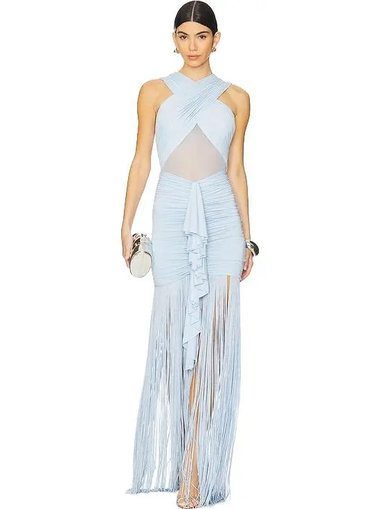 BRONX AND BRONCO Valeria Fringe Maxi Dress - Powder Blue