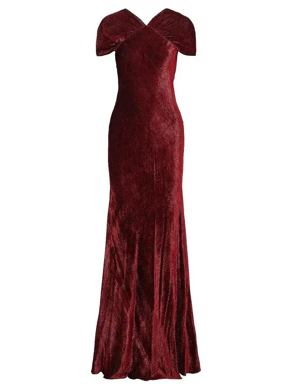 Rosetta Getty Ruched Devoré-velvet Gown - Claret