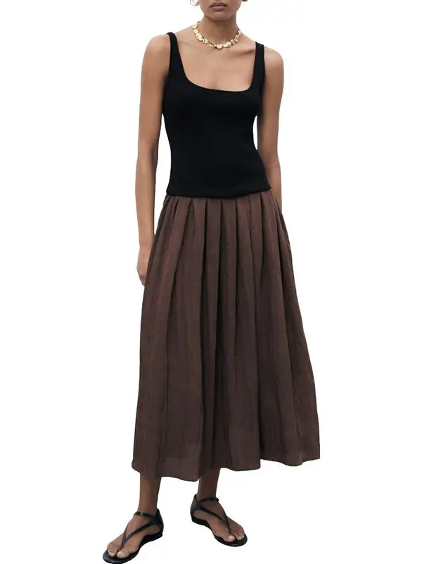 Mango Pleated Tank Maxi Dress - Chocolate