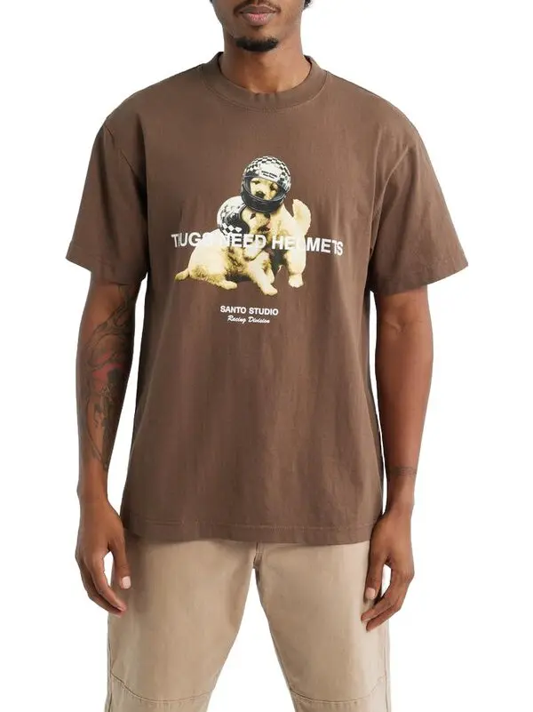 SANTO STUDIO Thugs Need Helmets Graphic T-shirt - Holy Brown