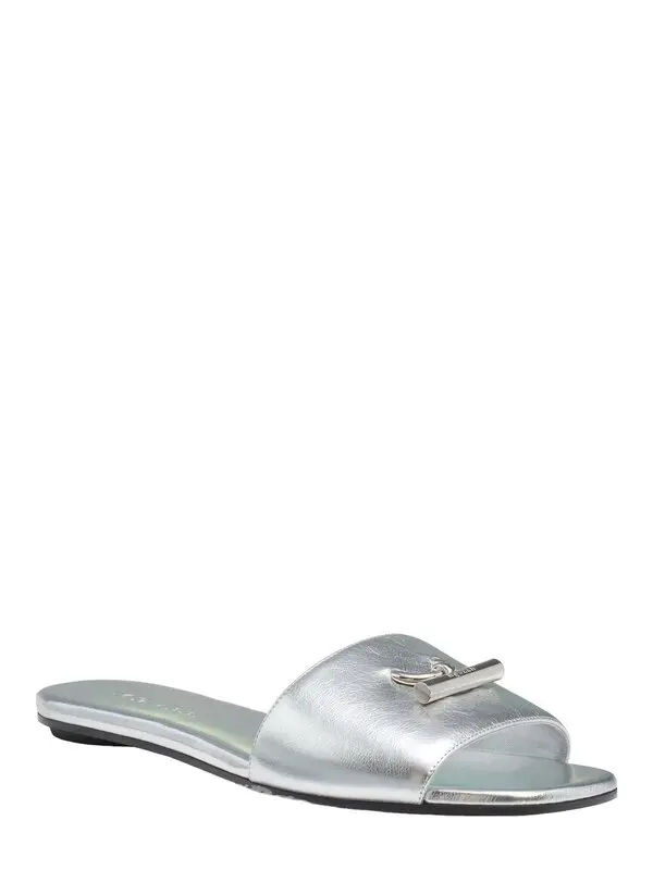 Alexander McQueen Metallic Leather Slide Sandal - Silver/ Silver