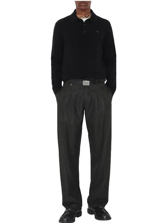 Burberry Long-sleeve Cashmere Blend Polo Shirt - Black