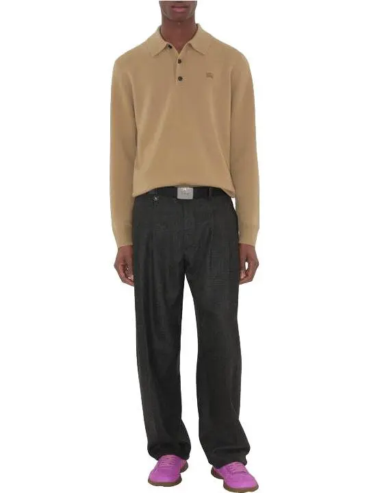 Burberry Long-sleeve Cashmere Blend Polo Shirt - Flax Beige