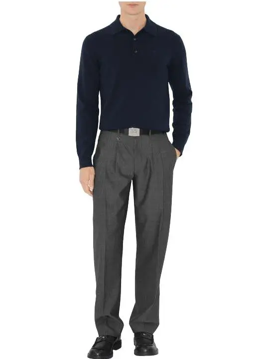 Burberry Long-sleeve Cashmere Blend Polo Shirt - Navy