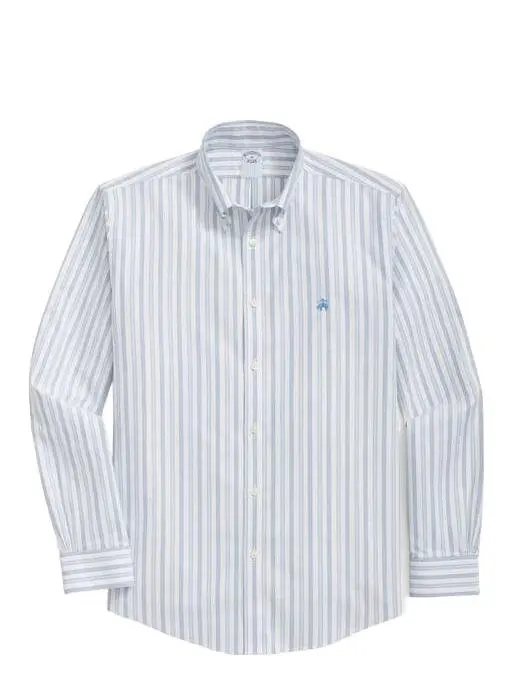 Brooks Brothers Non-iron Regular Fit Stripe Stretch Cotton Button-down Oxford Shirt - Blue