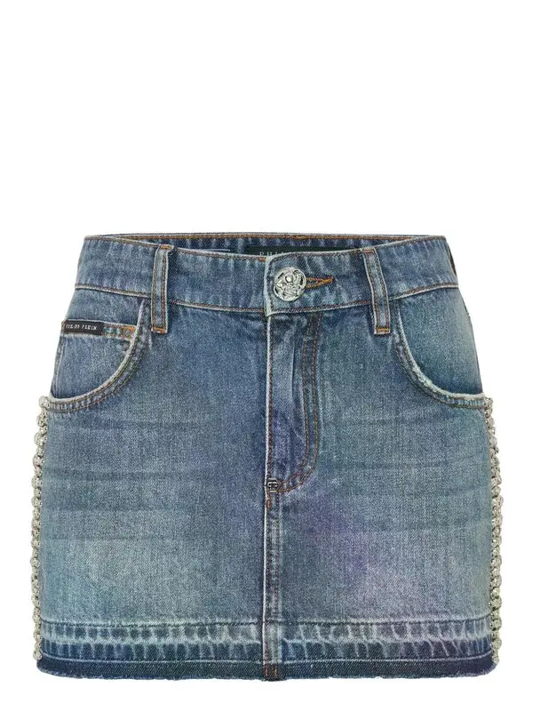 Philipp Plein Rhinestone-embellished Denim Mini Skirt - Blue