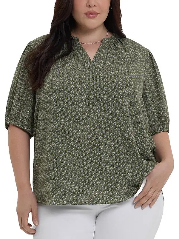 NYDJ Short Puff Sleeve Popover Top - Esmeralda