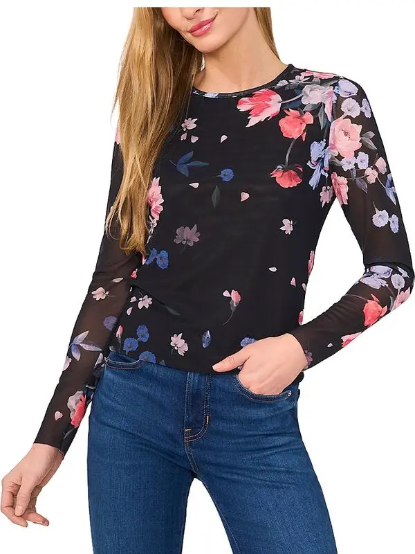 Ted Baker London Long Sleeve Mesh Top - Rich Black
