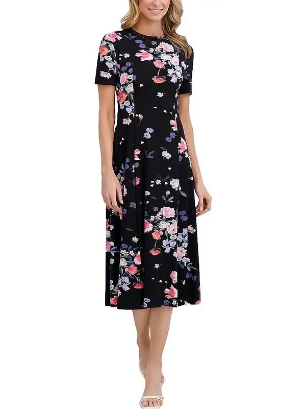 Ted Baker London Floral Jersey Midi Dress - Rich Black