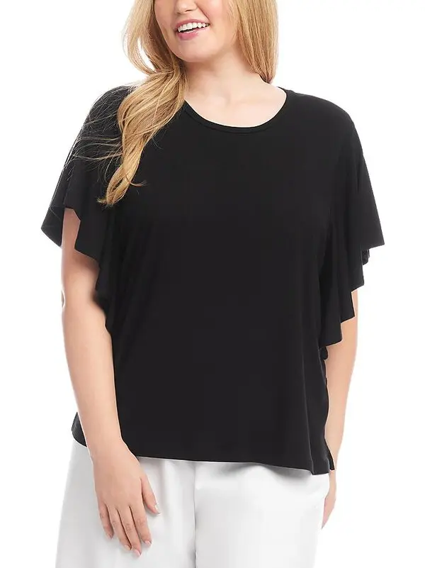 Karen Kane Flutter Sleeve Crewneck Top - Black