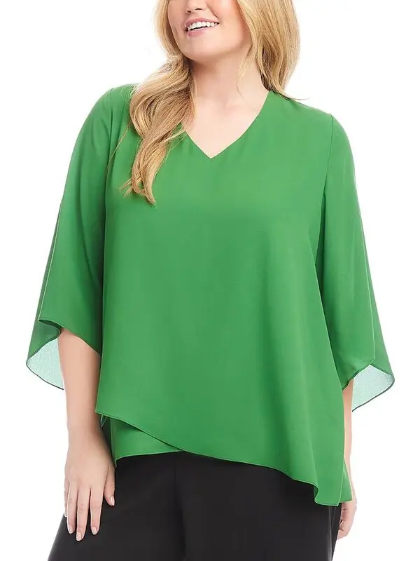 Karen Kane Bracelet Sleeve Asymmetric Top - Green