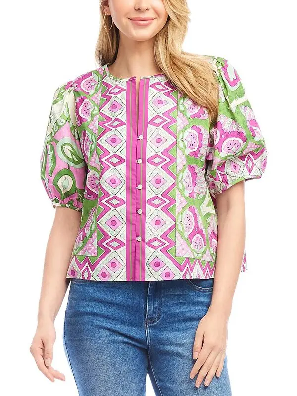 Karen Kane Puff Sleeve Button-front Top - Print