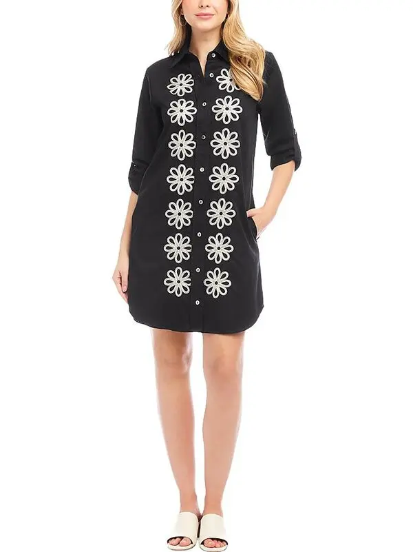 Karen Kane Roll Tab Embroidered Shirtdress - Black