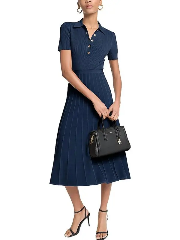 Michael Kors Fit & Flare Polo Midi Dress - Midnight Blue