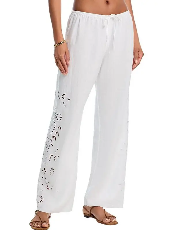 Bella Dahl Linen Beach Pants With Embroidery - White