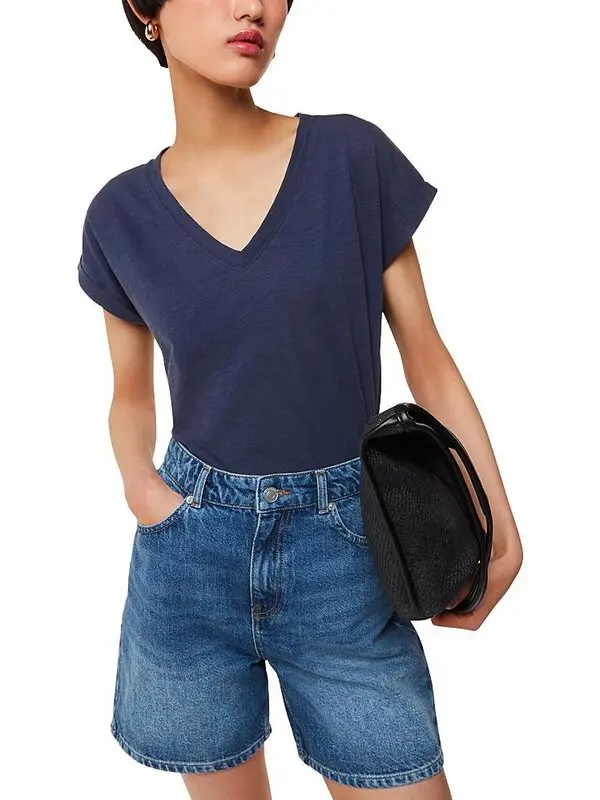 Whistles Willa V-neck Cap-sleeve Tee - Navy