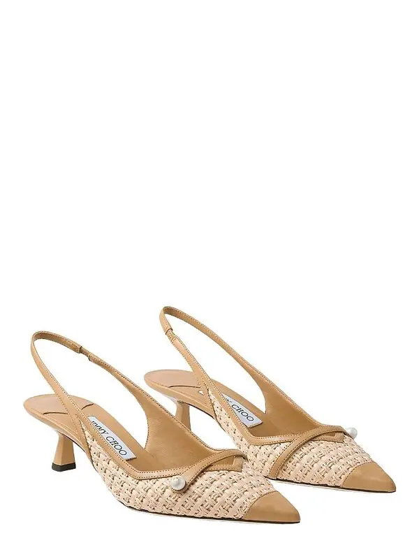 JIMMY CHOO Amita 45 Raffia Slingback Pumps - Cappuccino/natural