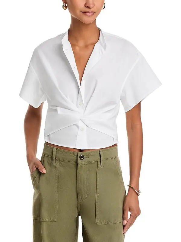 Rag & Bone Gretchen Twist Front Poplin Shirt - White