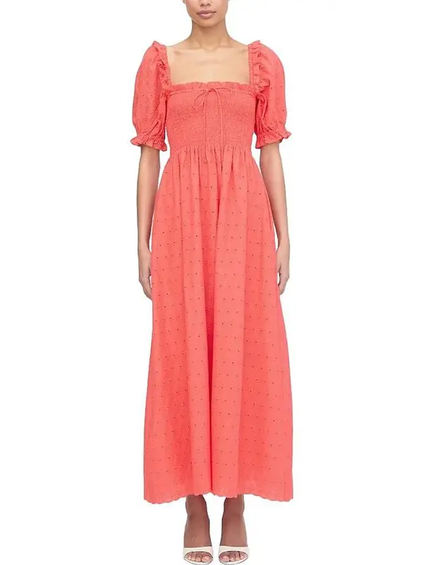 Hill House Home The Scarlett Midi Nap Dress - Coral Daisy Broderie