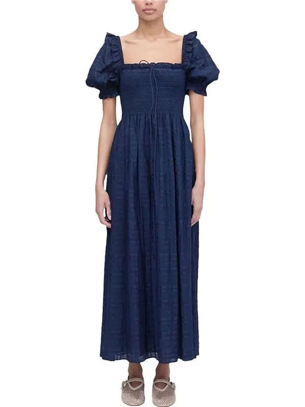 Hill House Home The Scarlett Midi Nap Dress - Navy Sheer Plaid