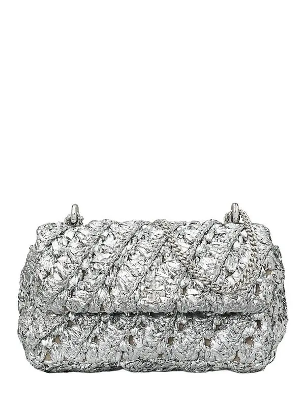Tory Burch Kira Crochet Mini Flap Bag - Silver