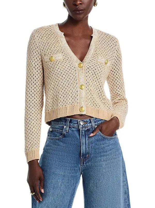 L'Agence Blanca Cropped V-neck Cardigan - Natural Multi/gold
