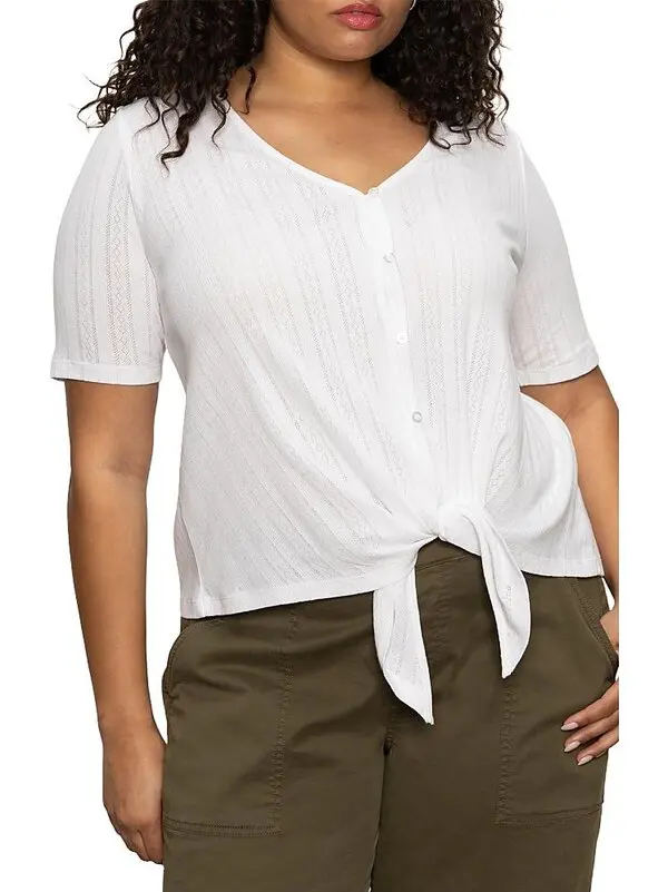 Sanctuary Pointelle Tie Tee - White