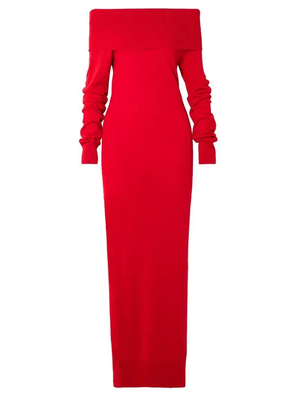 Stella McCartney Off-the-shoulder Wool Maxi Dress - Red