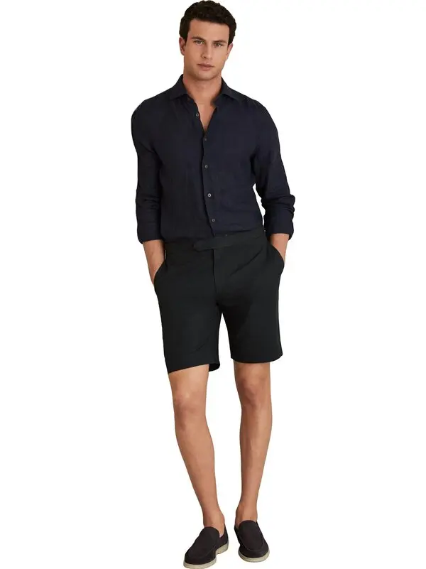 REISS Sketch Cotton-linen Tailored Shorts - Navy
