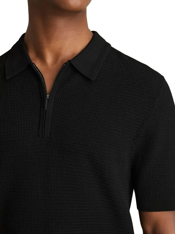 REISS Regis Textured Half-zip Polo Shirt - Black