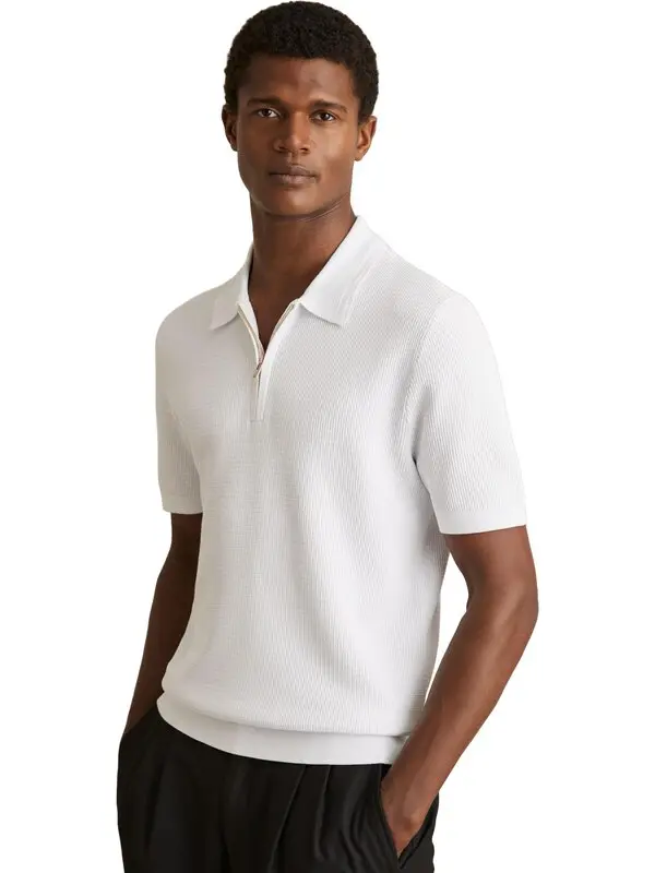 REISS Regis Textured Half-zip Polo Shirt - White