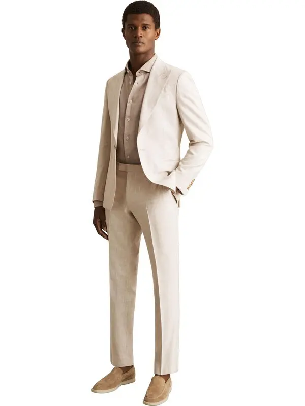 REISS Kai Slim-fit Pinstripe Suit Trousers - Oatmeal/white