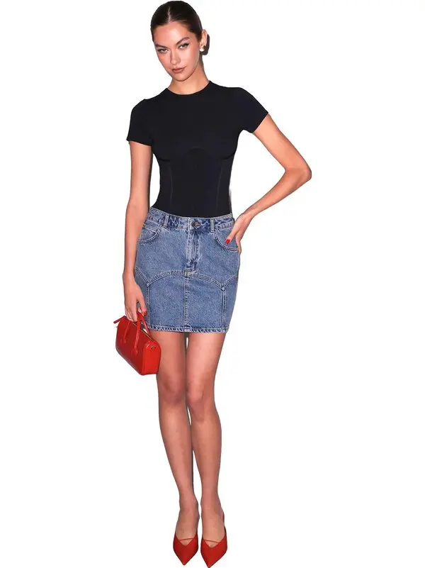 FLEUR DU MAL Denim Mini Skirt - Acid Denim Blue