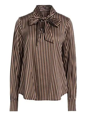 SHIRTAPORTER Bow Blouse With Long Sleeves And Striped Pattern - Camel