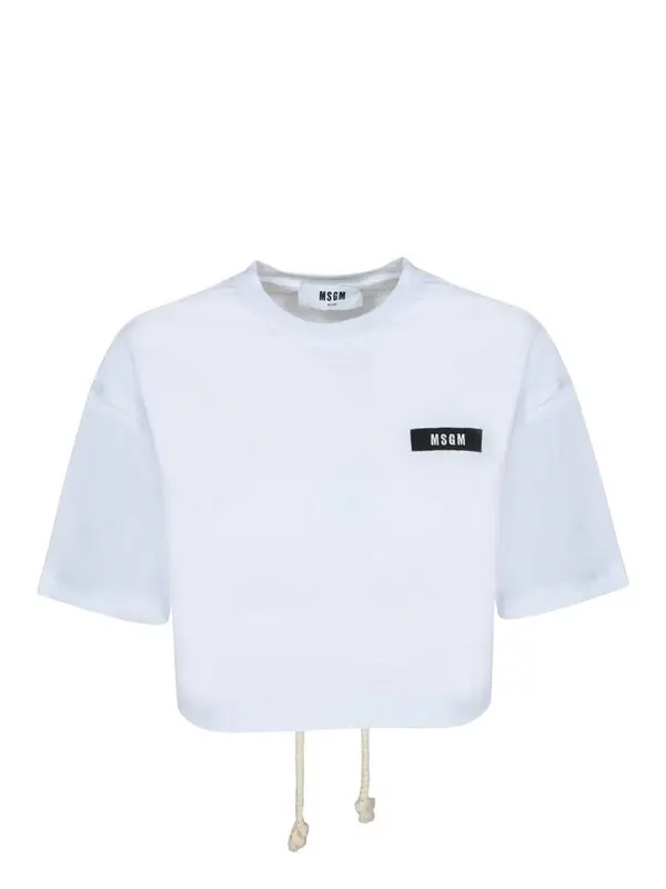 MSGM Crop T-shirt With Logo - White