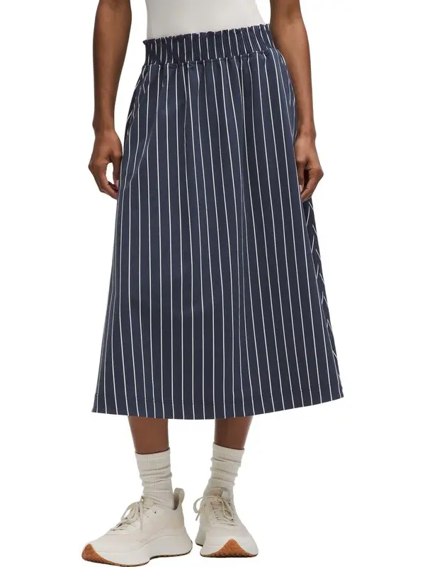 Lululemon Stretch Woven Ruffle-waist Midi Skirt - Upright Stripe Max Light Ivory Club Blue