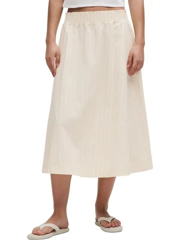 Lululemon Stretch Woven Ruffle-waist Midi Skirt - Upright Stripe Max White Light Ivory