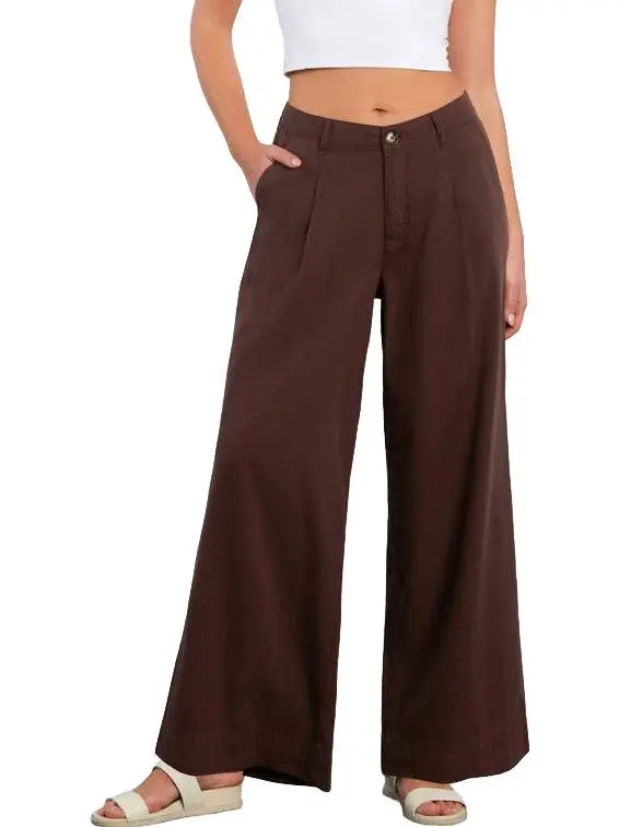 HINT OF BLU Pleated Mid-rise Wide-leg Jeans - Dark Chocolate