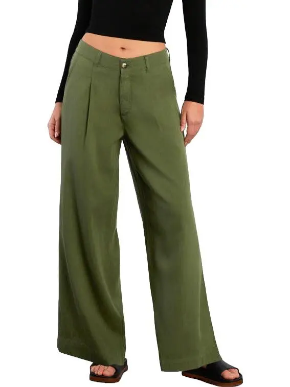 HINT OF BLU Pleated Mid-rise Wide-leg Jeans - Vineyard Green