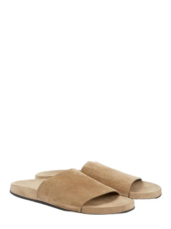 THE ROW Hugh Suede Slides - Beige