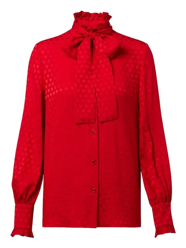 Valentino Garavani La Cour De Coeur Bow-detail Silk Crêpe Blouse - Red