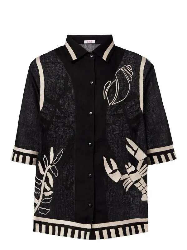 ERES Crab Embroidered Linen Shirt - Black