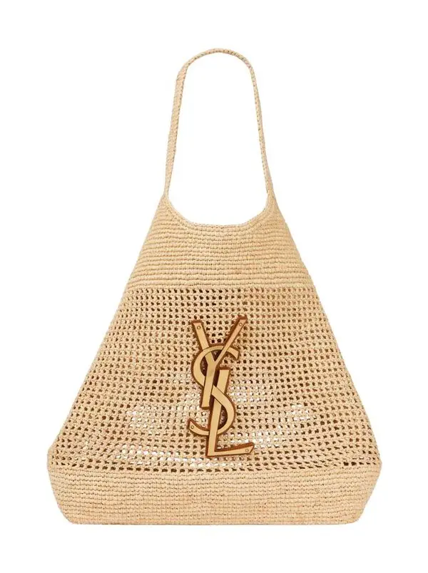 Saint Laurent Icare Crochet Raffia Shopper - Beige